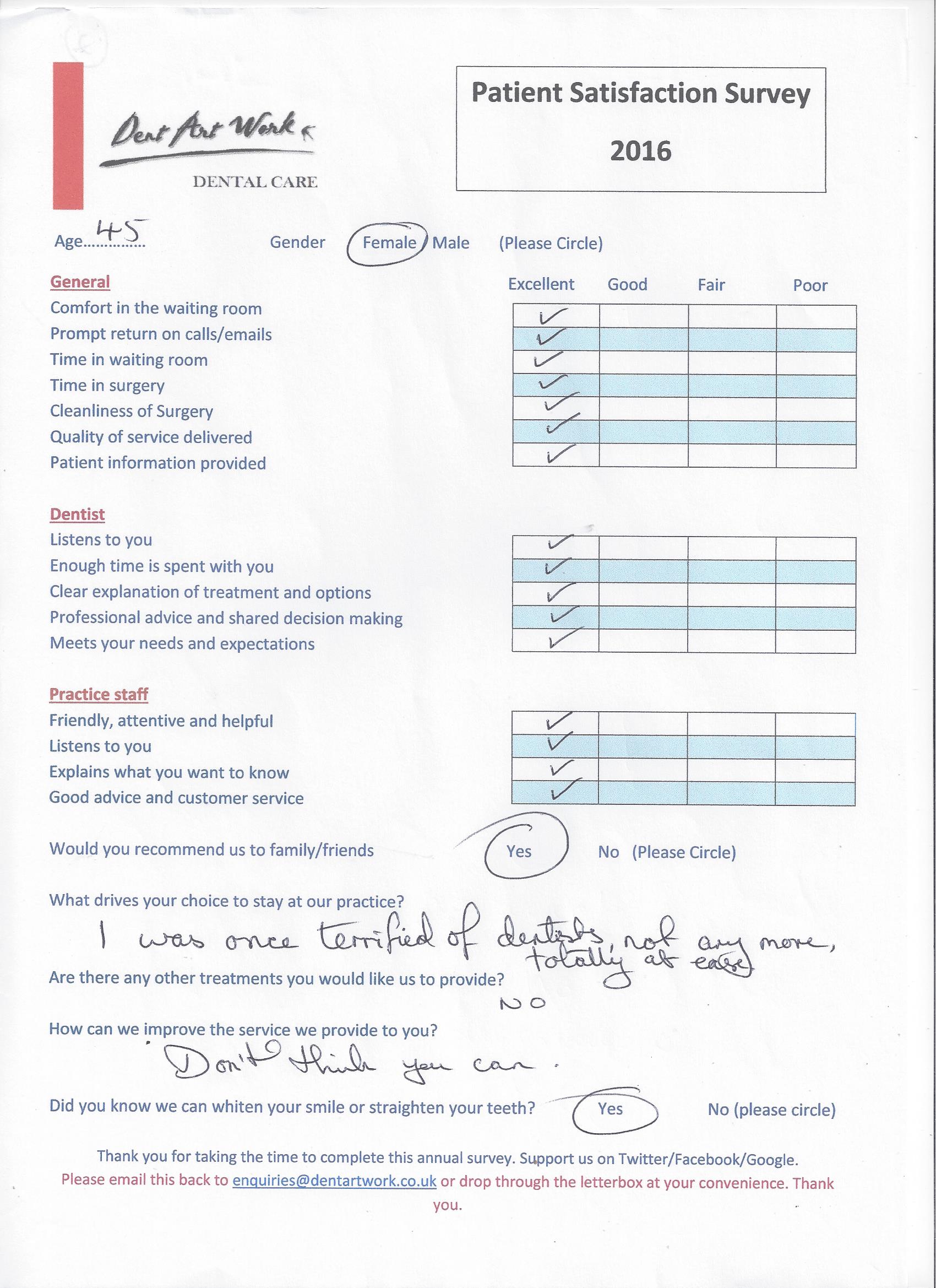 Patient Satisfaction Survey - Dentist Fairford