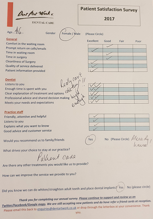 Patient Satisfaction Survey - Dentist Fairford