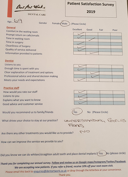 Patient Satisfaction Survey - Dentist Fairford